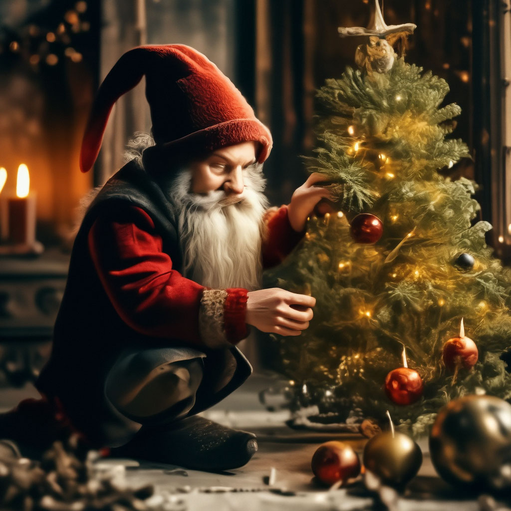 "A dwarf is decorating a Christmas tree" — image created in Shedevrum