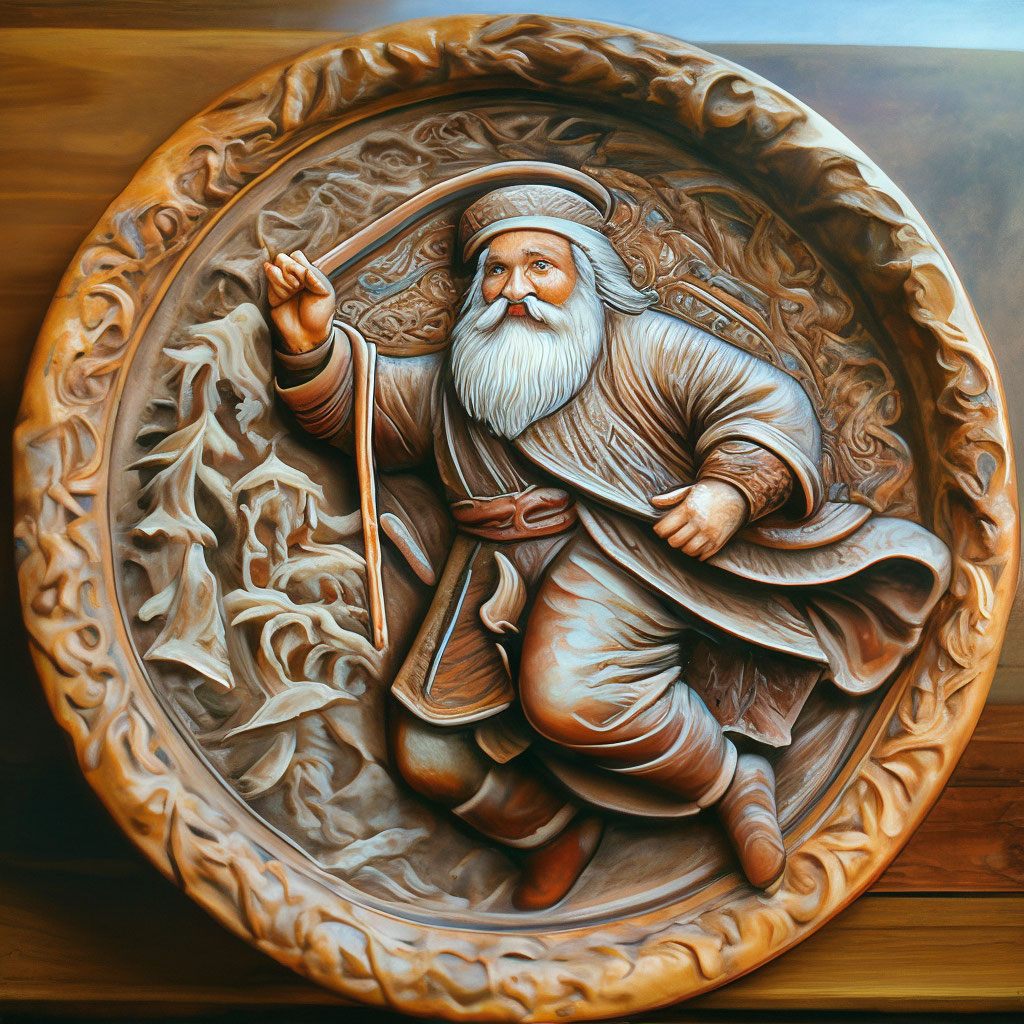 "Drawing on a plate, wood painting, carved board, polkhov-Maidan ...