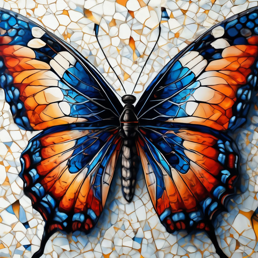 "Drawing with dots in the style of pointillism, butterfly, detailing ...
