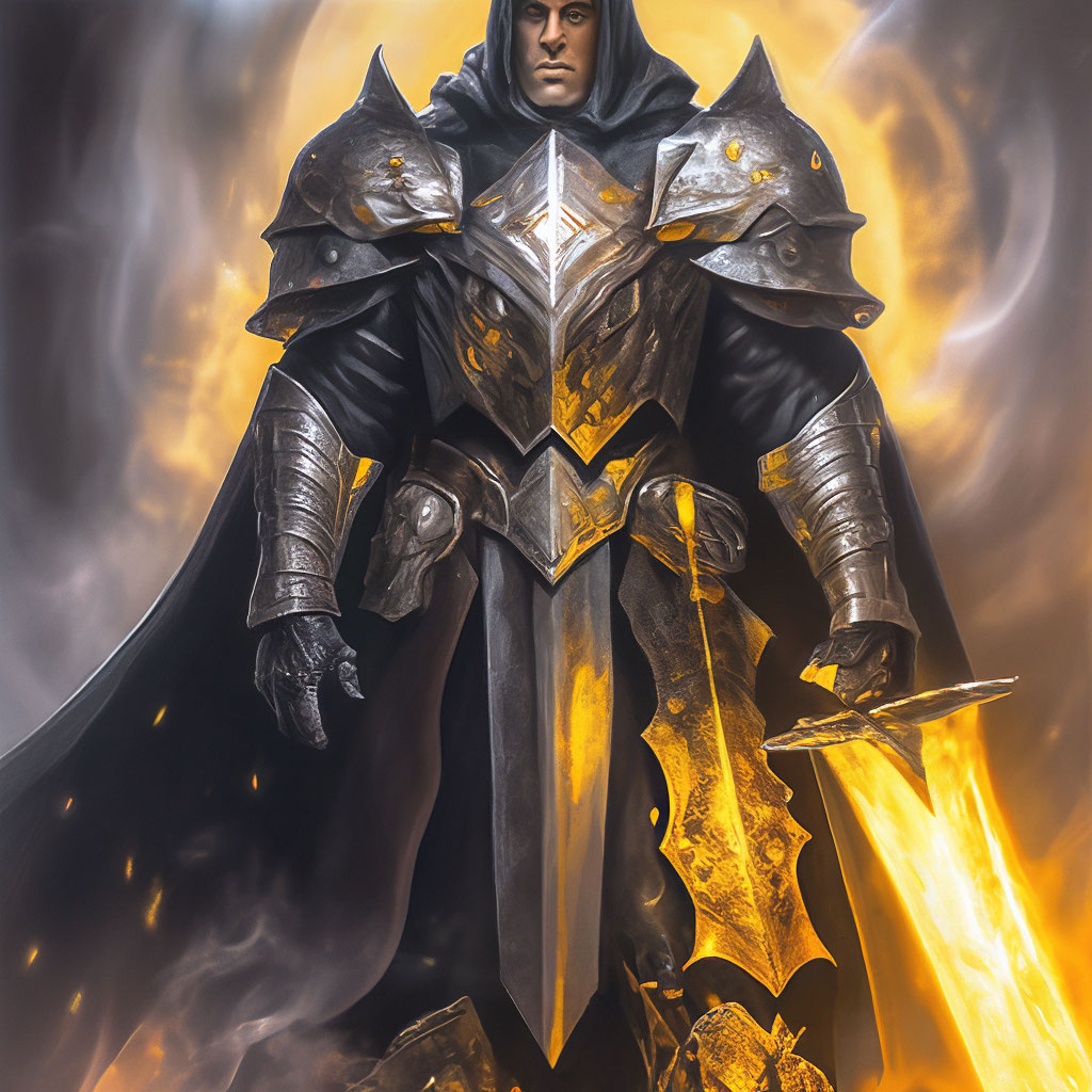 "Dark fantasy + full height + fire and smoke + dark paladin, heavy ...