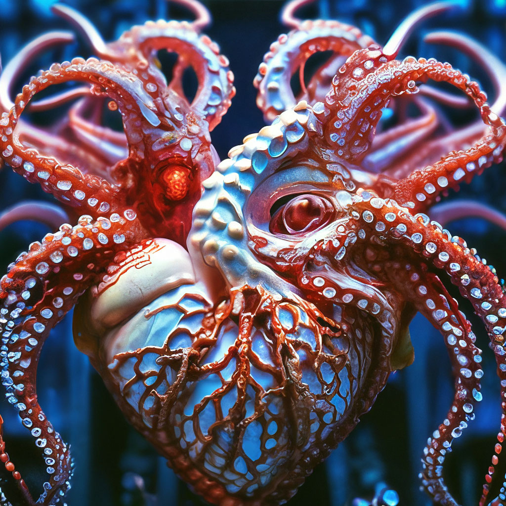 multi-exposure,metamorphosis,anatomical heart with octopus tentacles ...