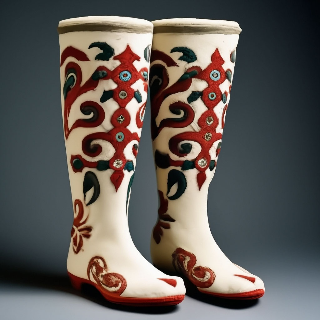 "Long, above the knees, stockings made of the finest white felt ...
