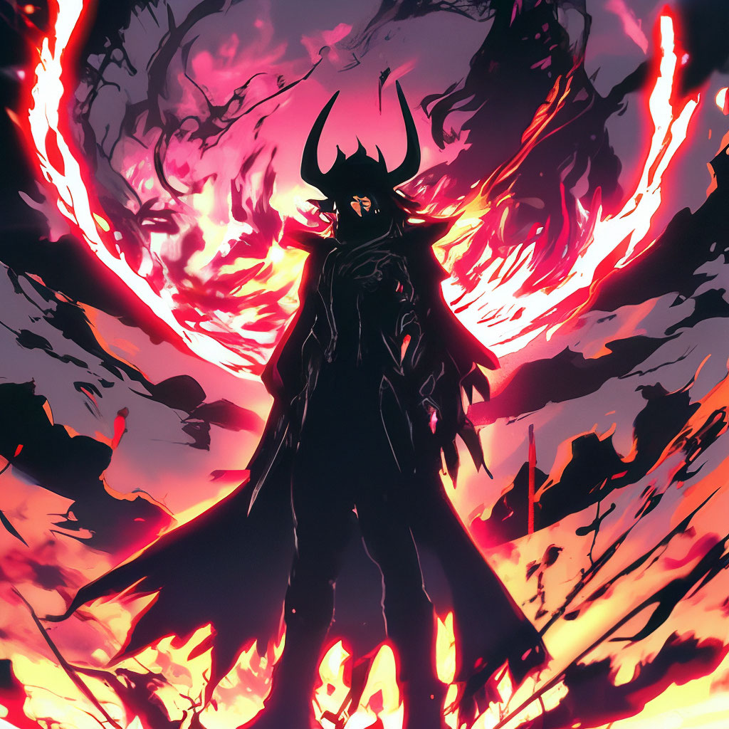 "The silhouette of the anime demon of destruction in dark tones in full ...