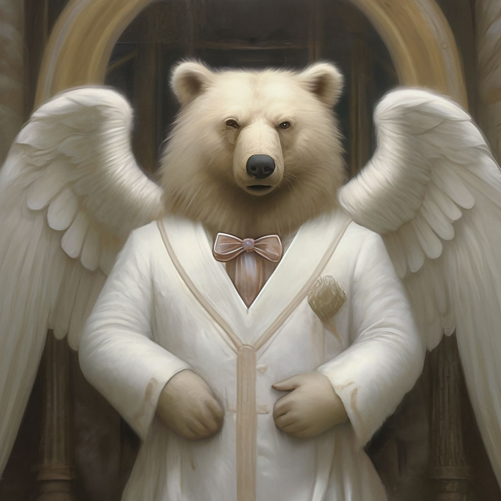 "Bear in the humanized form of an angel" — image created in Shedevrum