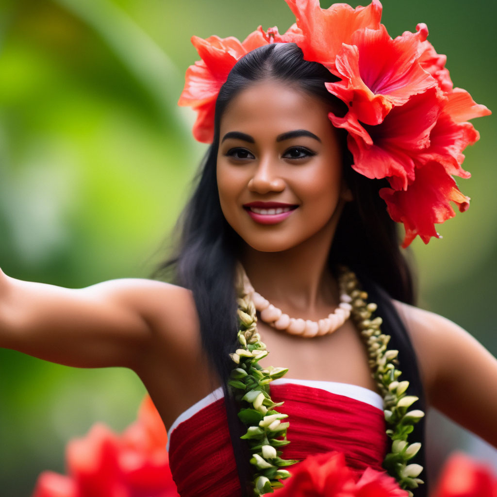 "Samoan dancer, hibiscus flowers, dynamics, , professional photo, 4k ...
