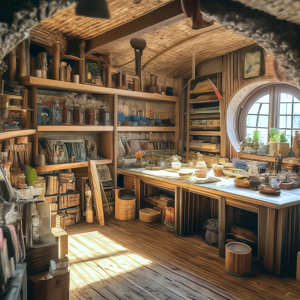 "Highly detailed room in a hobbit hole, storage room with lots of ...