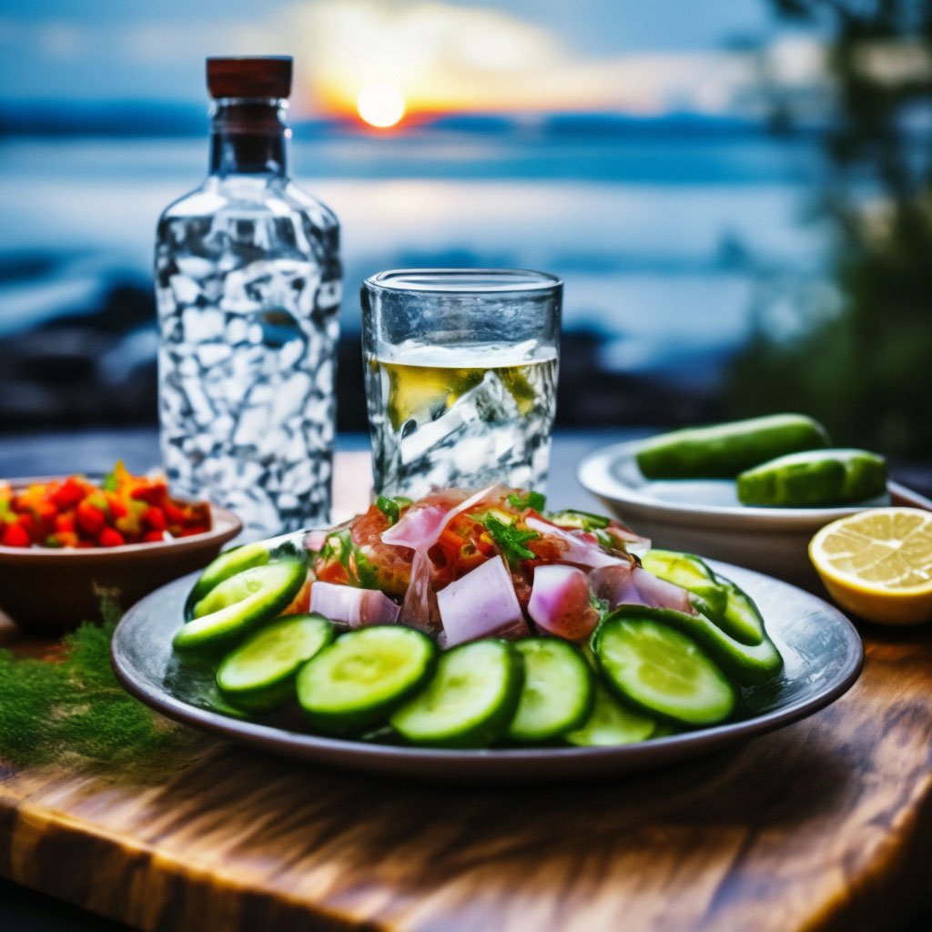 "Vodka salad of herring, pickled cucumbers, pickled mushrooms and bell ...