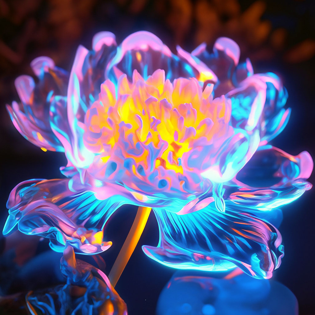 "White neon glowing ice peony, hyperdetalization" — image created in ...