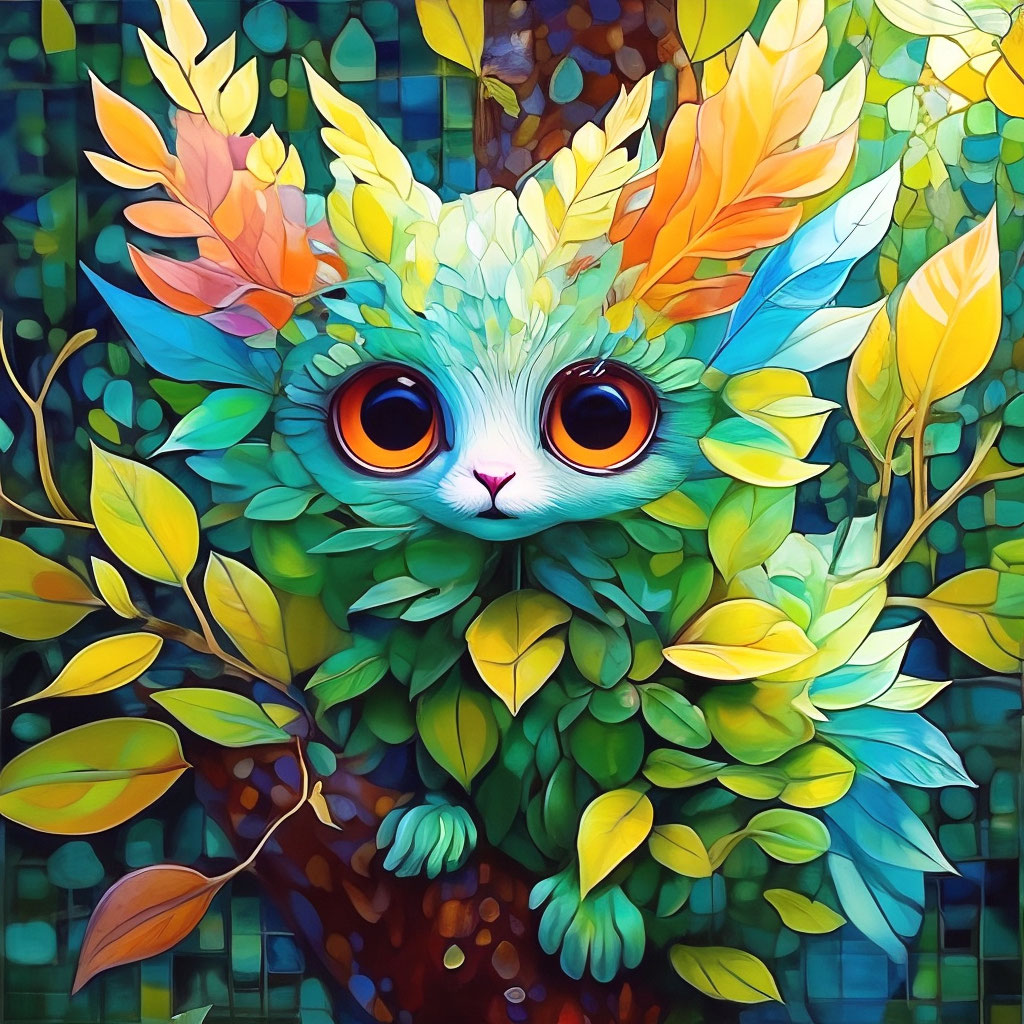 "Unusual creature living on a tree, fluffy, cute, forest spirit, made ...