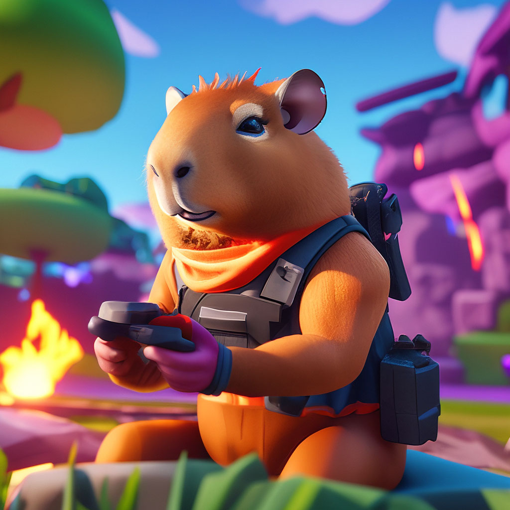 "Capybara plays Fortnite on Xbox Series X" — image created in Shedevrum