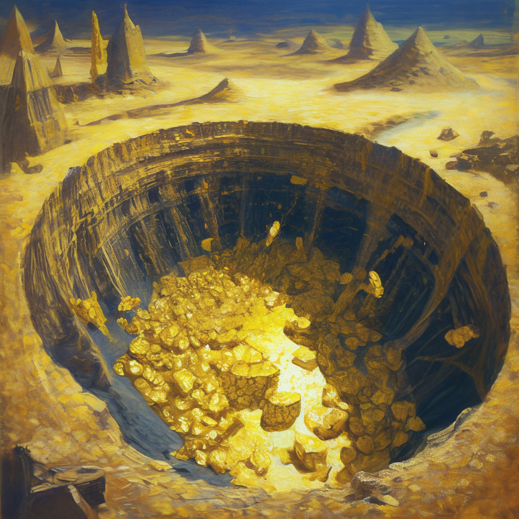 "The pit in search of gold" — image created in Shedevrum