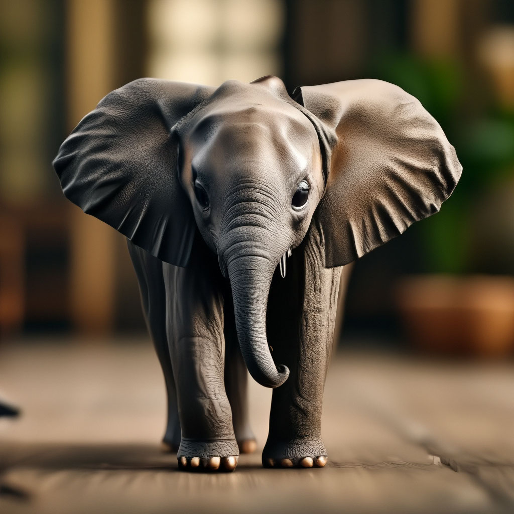 "The elephant is tiny, cute, small. , realistic, 4k, beautiful ...