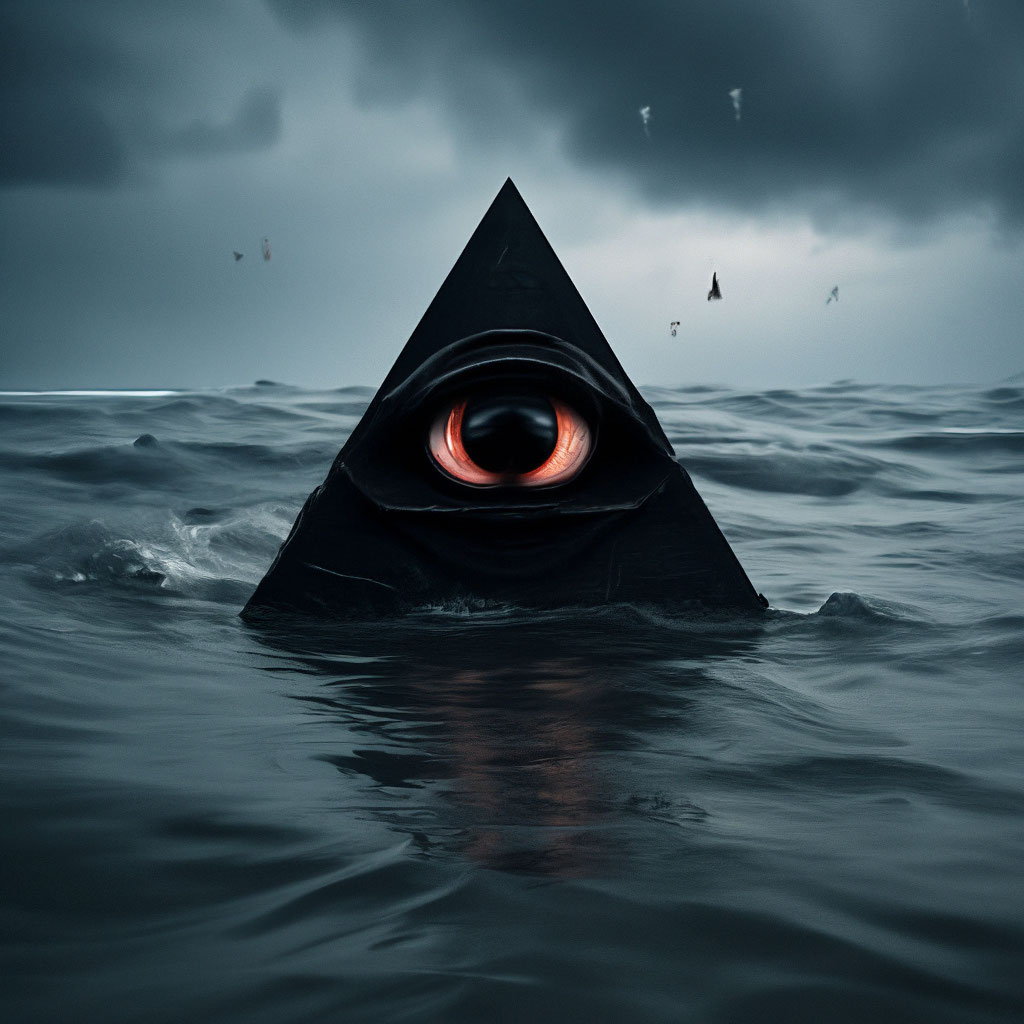 "Anthropomorphic Bermuda triangle, horror, minimalism" — image created ...