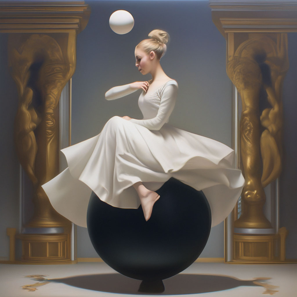 "Elegant girl balancing on a ball" — image created in Shedevrum