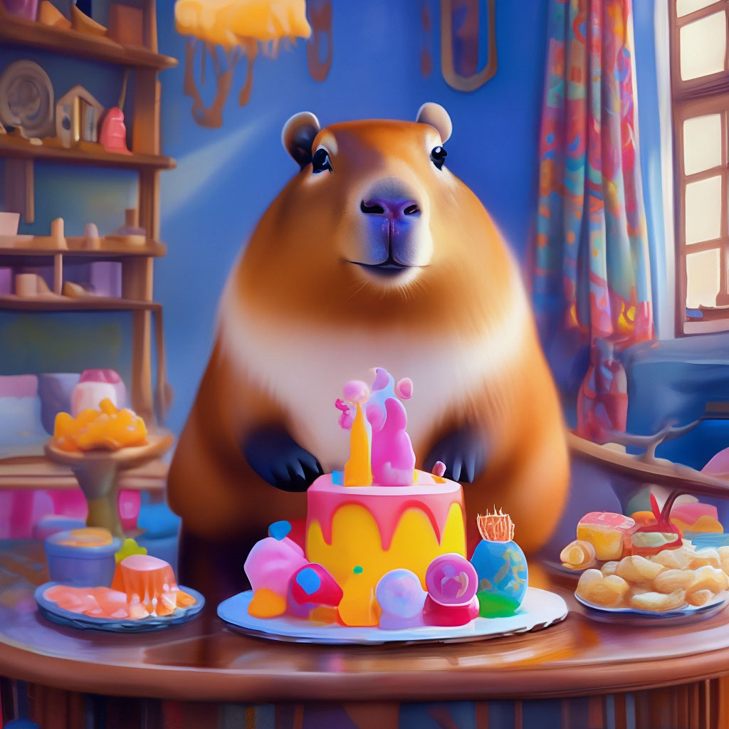 "Big beautiful capybara cake" — image created in Shedevrum