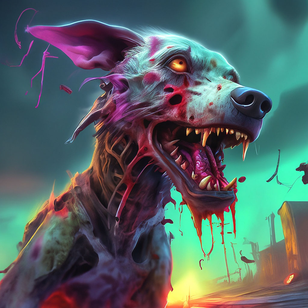 "Zombie mutant dog" — image created in Shedevrum