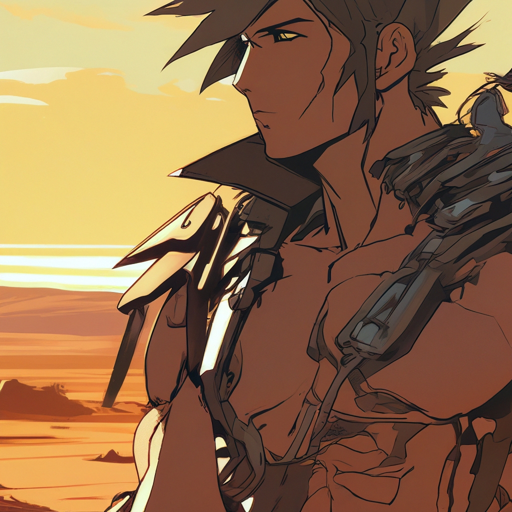 "Cyberpunk warrior in the desert bodybuilder rusty machine" — image ...