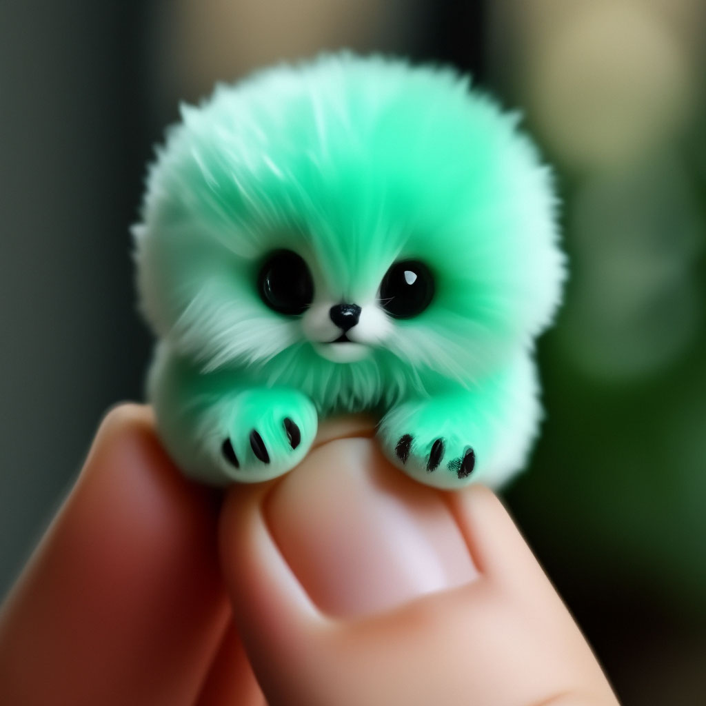 "Cute. mint color. The tiniest and cutest furry creature is sitting on ...
