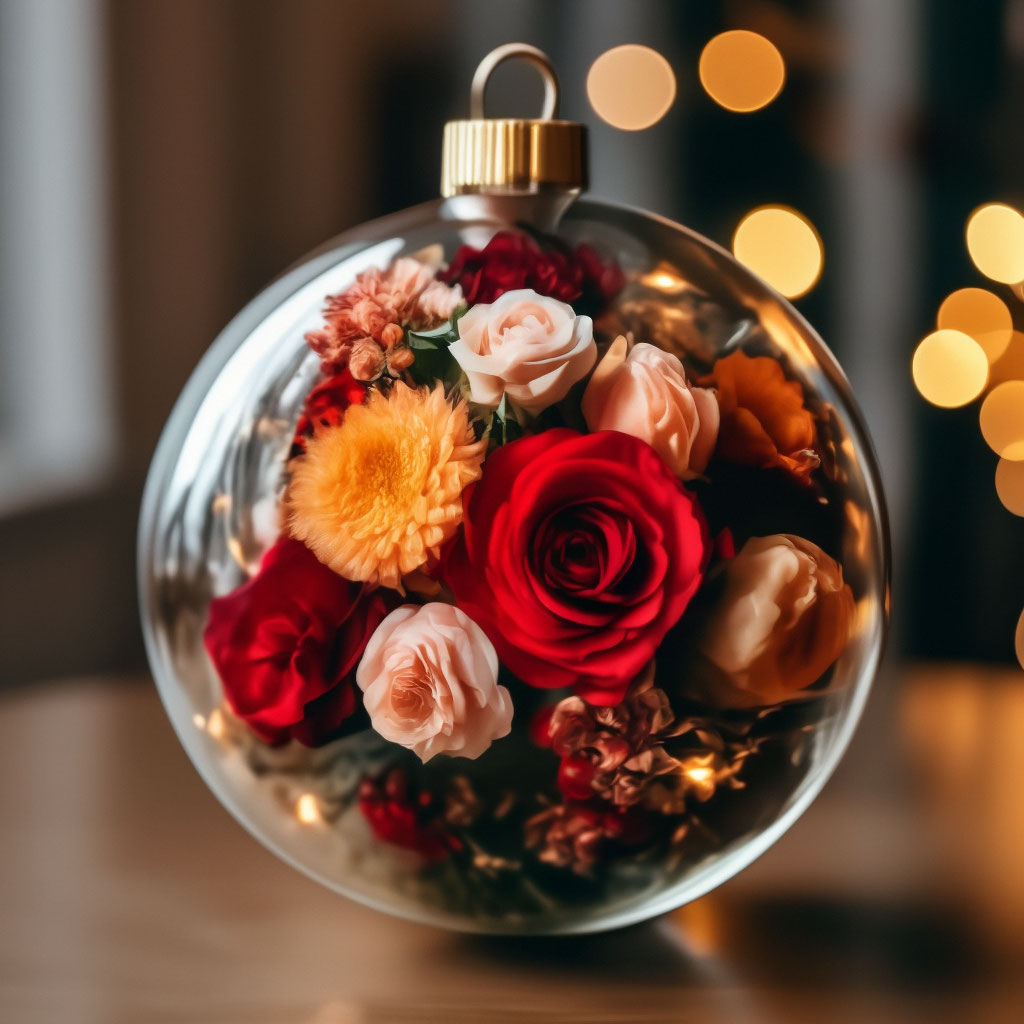 "A Christmas ball filled with flowers" — image created in Shedevrum