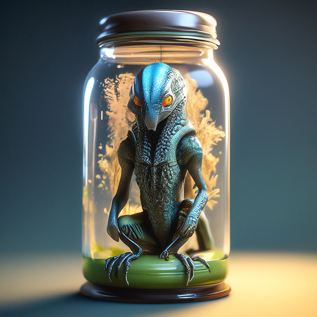 "A creature from the planet Gliese 581 c, sitting in a three-liter jar ...