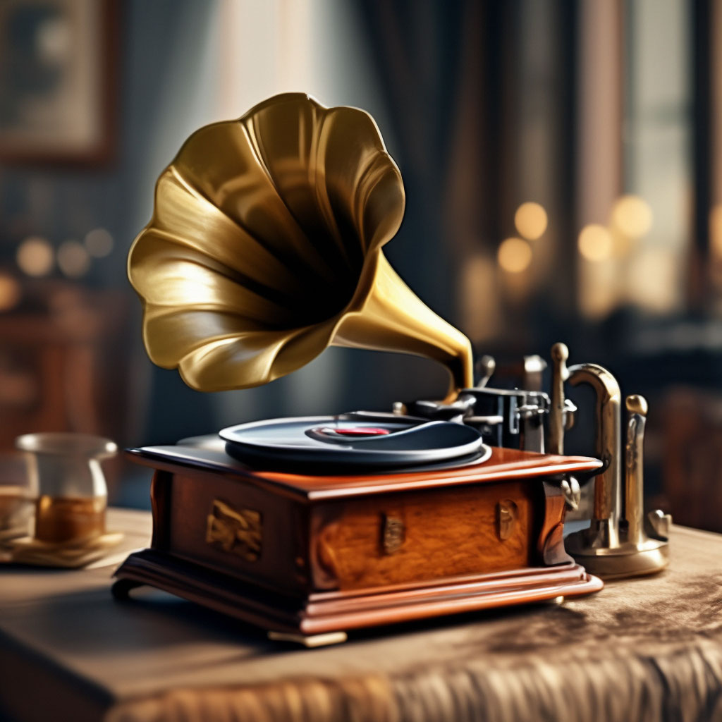 "Old gramophone, hyper-detail mysticism,fantasy, soft light, glitter ...