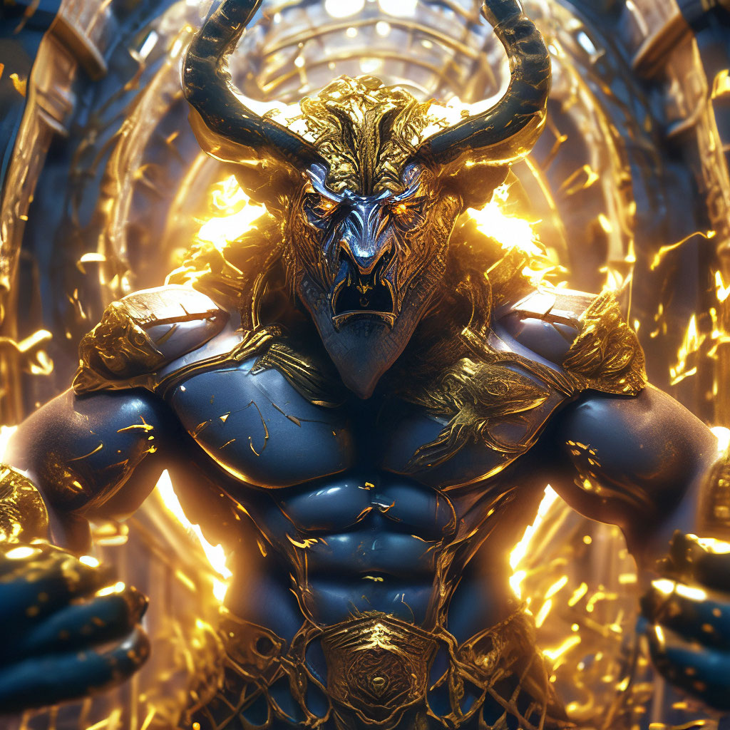 "Filigree, powerful Minotaur in the maze threateningly inflates ...