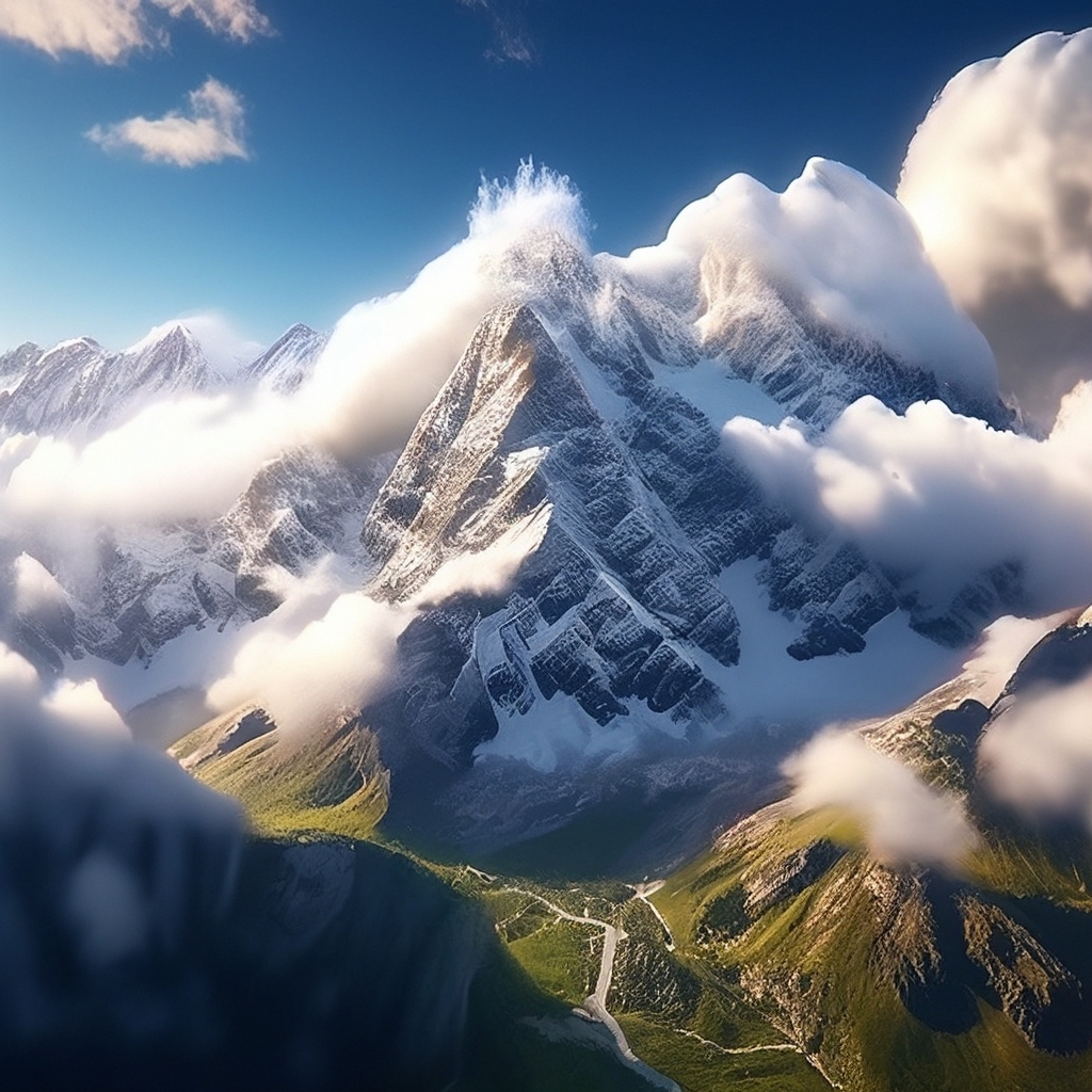 "Only mountains can be higher than mountains, fluffy clouds, beautiful ...