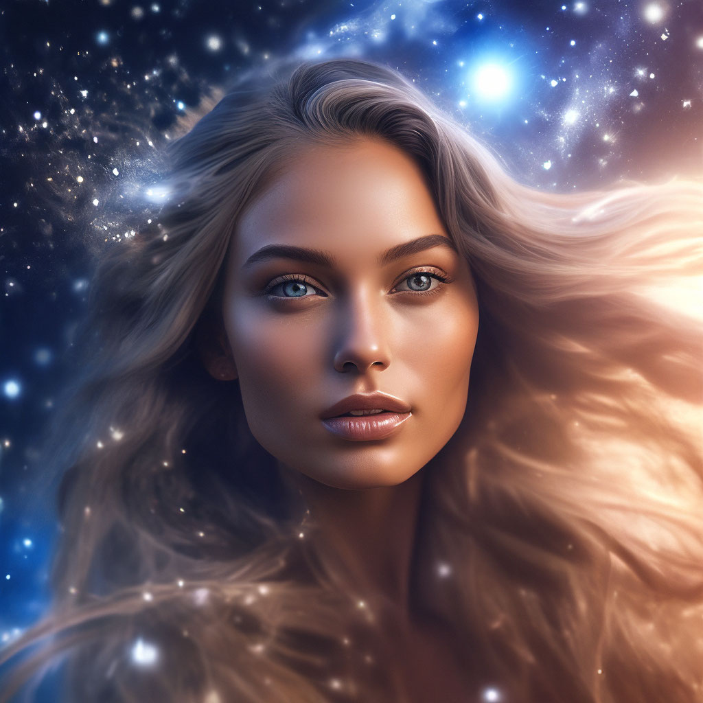 "Woman+cosmos,star dust hair,eyes + nebula,bohemia aesthetically ...
