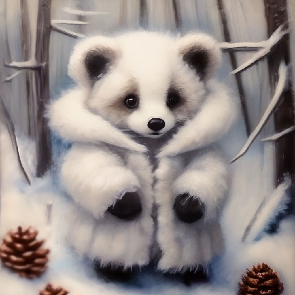 "Felt painting, cute white furry creature, winter" — image created in ...