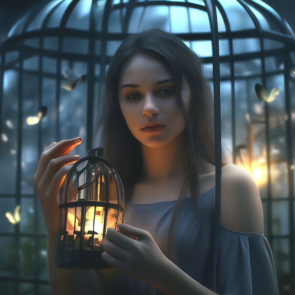 "Girl in a cage, beautiful, gloom, cold light, gloomy photo study of ...