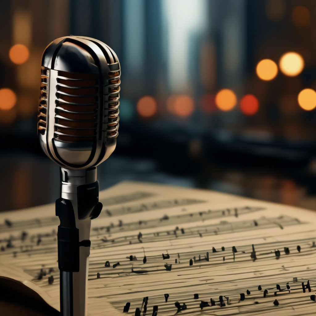 "Microphone, sheet music" — image created in Shedevrum