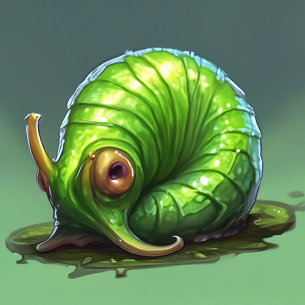 "Green round sticky slimy slug from rpg, round, realistic, detail, rpg ...