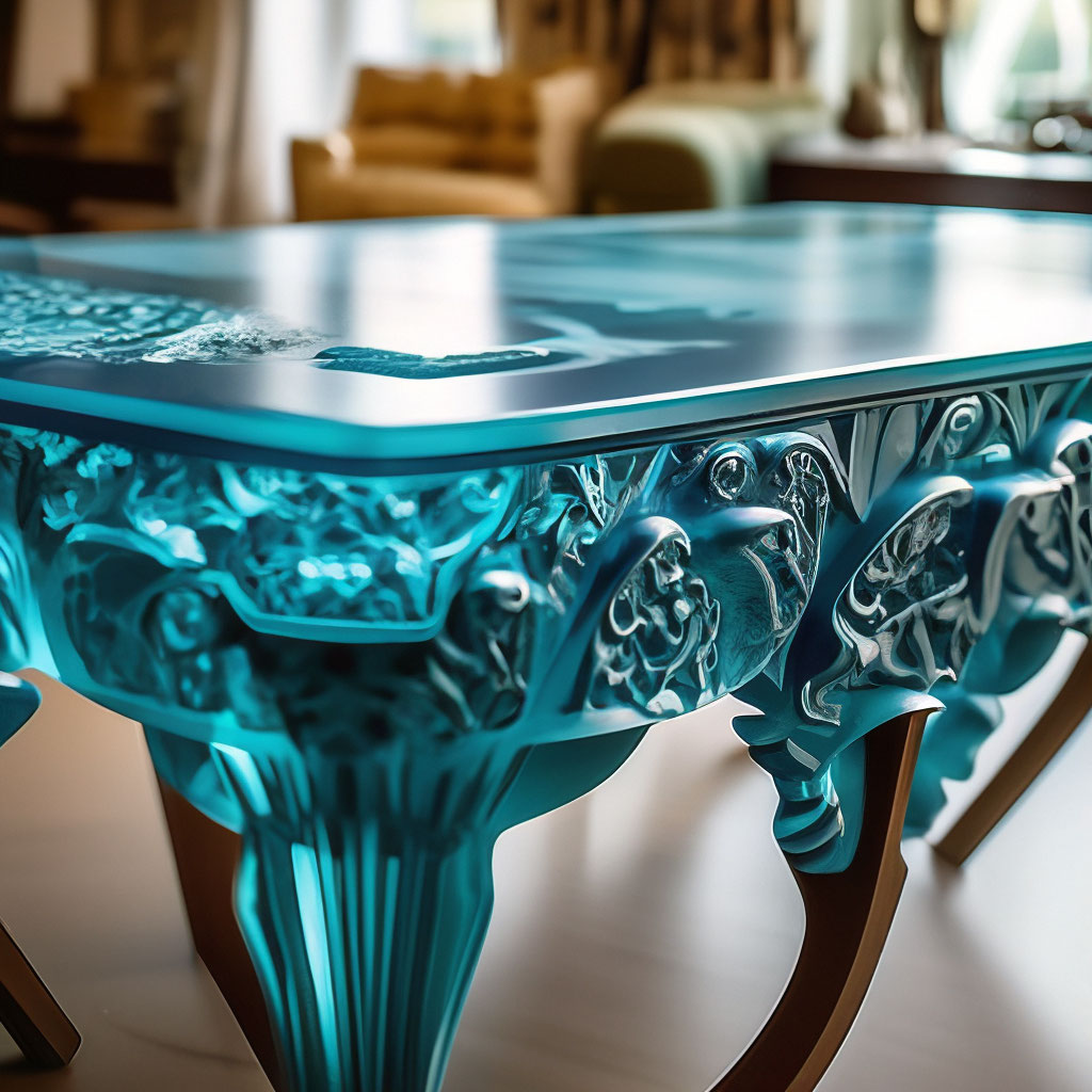 "Embossed table made of epoxy resin," — image created in Shedevrum