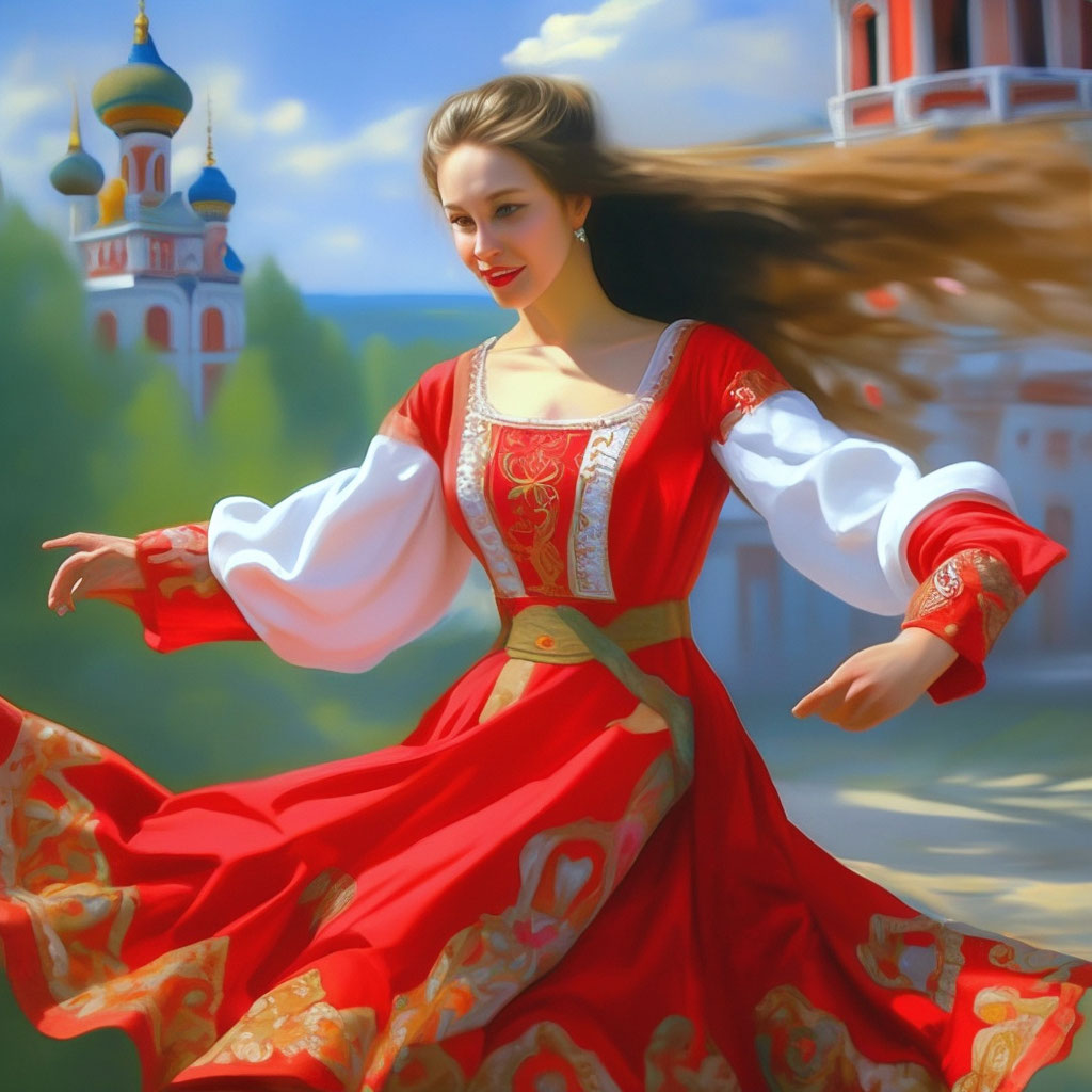 "Russian Russian beauty in a red Russian sundress is spinning" — image ...