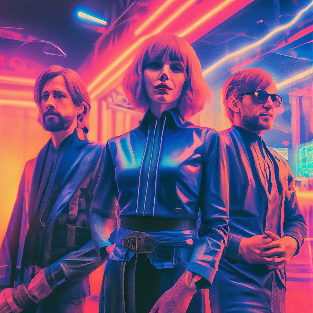 "Synthpop band, realistic" — image created in Shedevrum