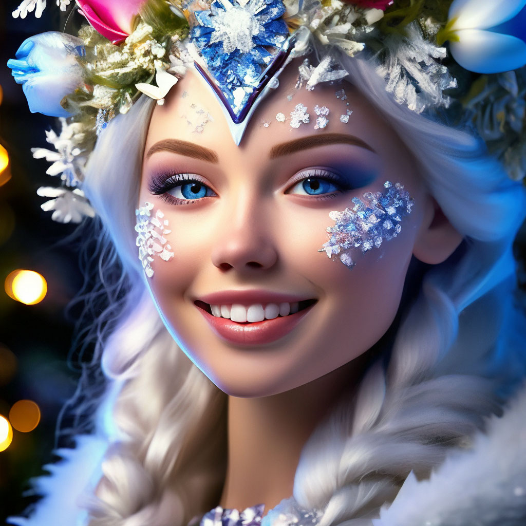 "Ultra-realistic, beautiful Snow Queen face long fluffy eyelashes look ...
