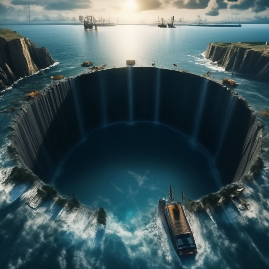 "Epic view:a huge hole in the ocean,sheer water walls,the seabed with ...