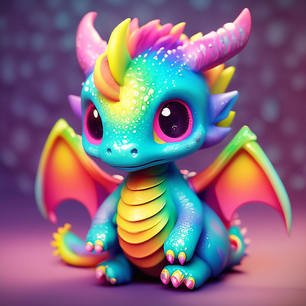 "Cute little rainbow dragon" — image created in Shedevrum