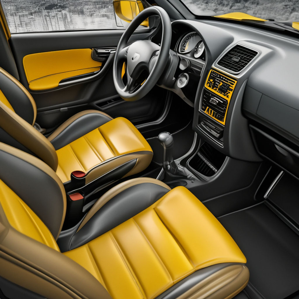 "Citroen Saxo 3-door Hatchback, 2004, yellow, interior view, realistic ...