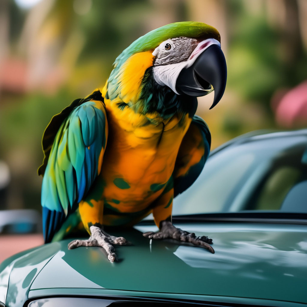 "The parrot on the car" — image created in Shedevrum