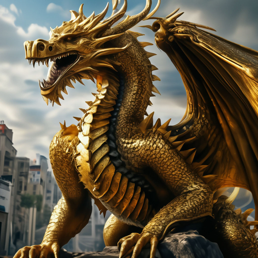 "A full-length golden dragon hyperdetalization, hyperrealism" — image ...