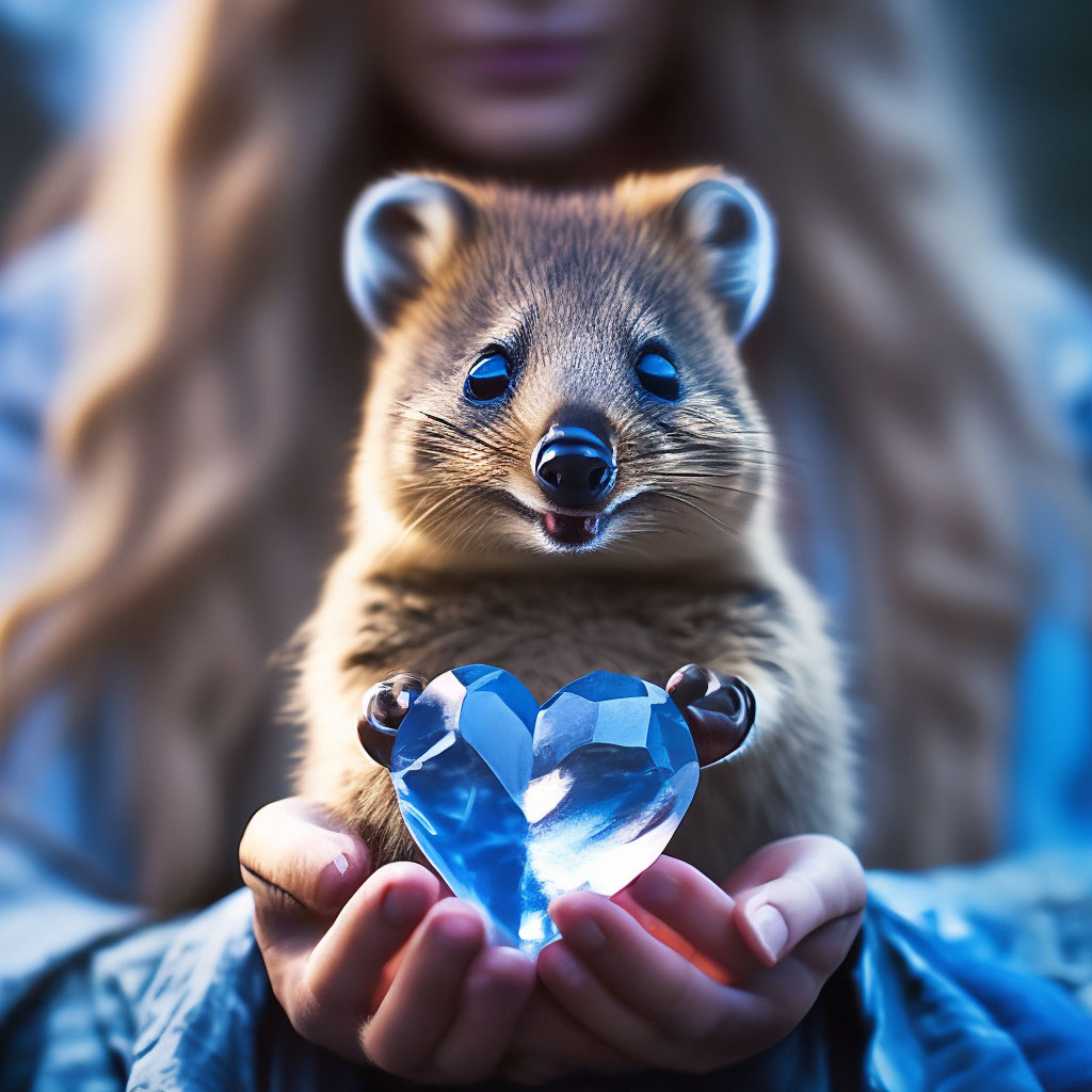 "Cute quokka holds a heart made of pure crystal in her hands." — image ...