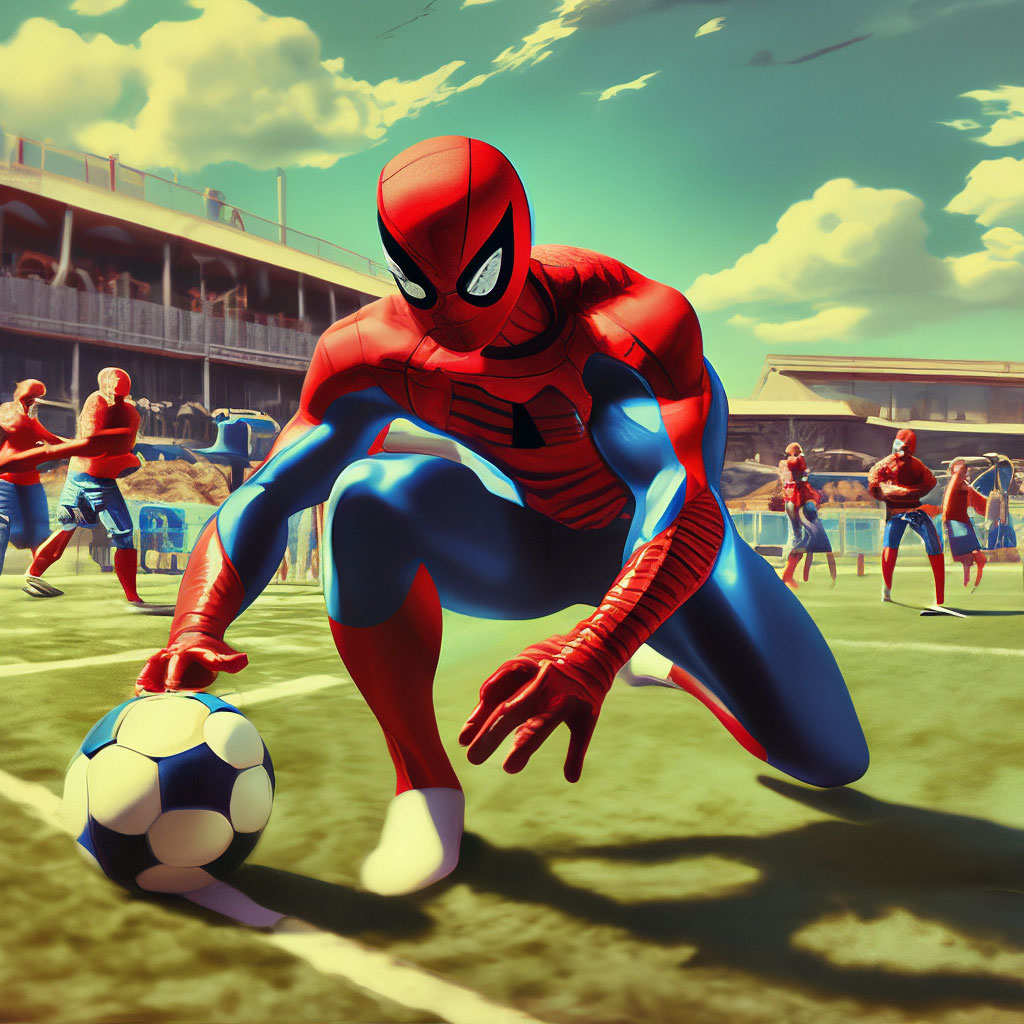 "Spider-Man is playing football" — image created in Shedevrum