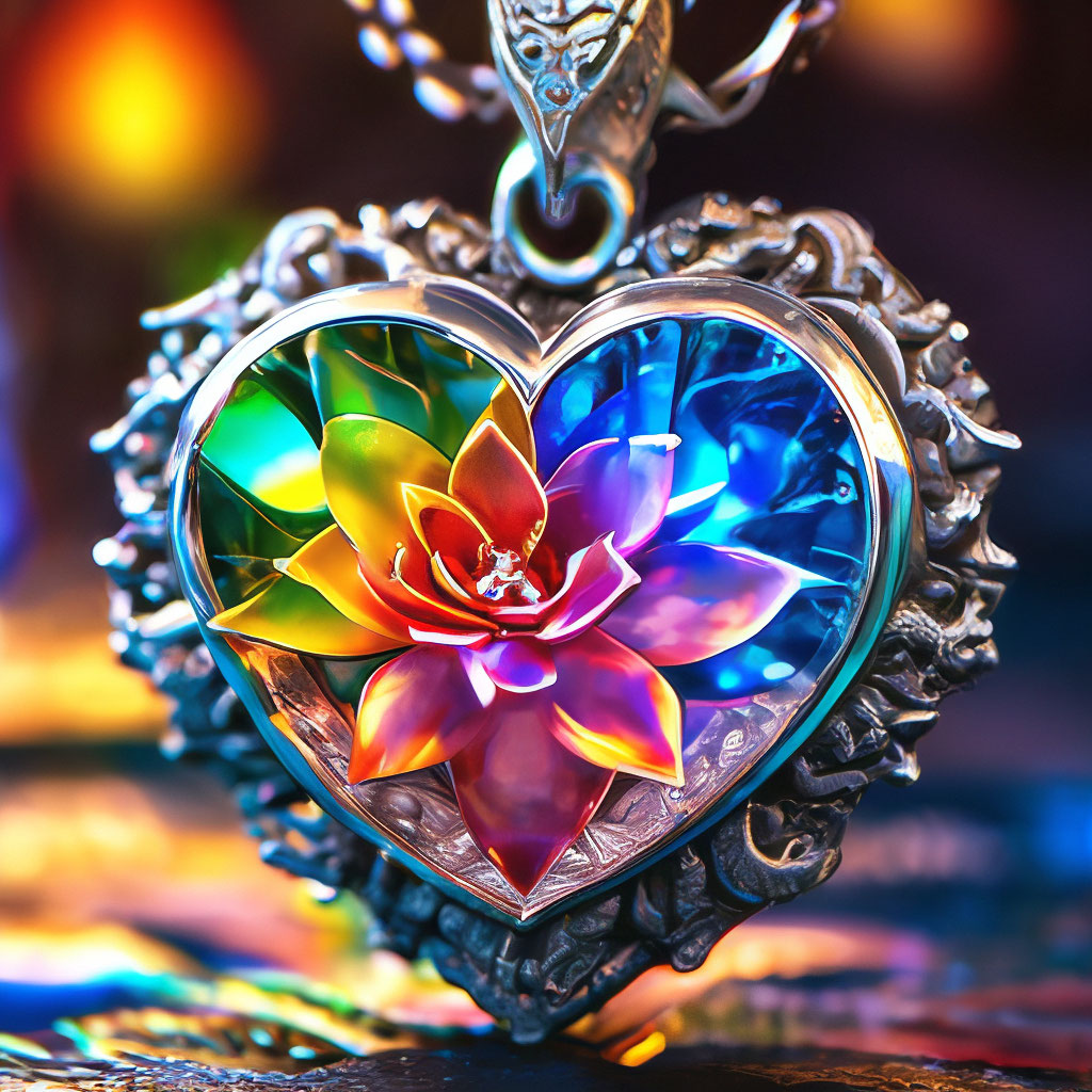 "Realistic photo, amulet around the neck, magic crystal in the form of ...