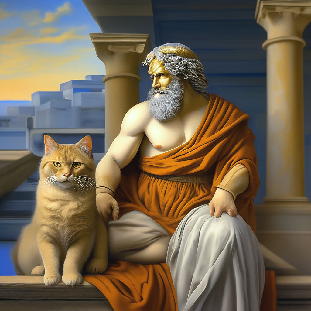 "The cat is an ancient Greek philosopher" — image created in Shedevrum