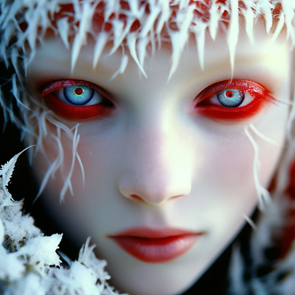beautiful luminous eyes of an albino girl white eyelashes in frost red ...