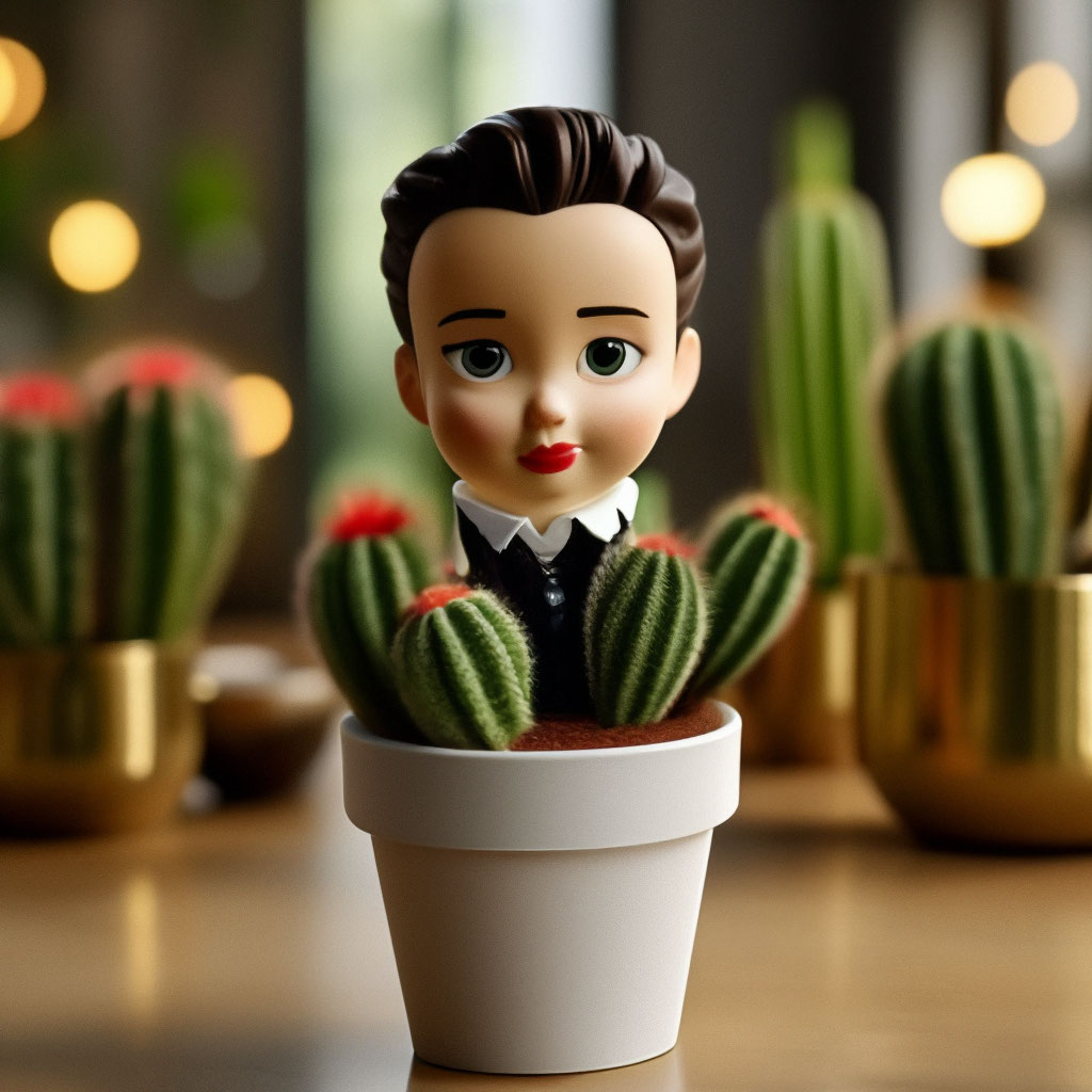 "Anthropomorphic cactus plant in a flower pot,in the image of the bride ...