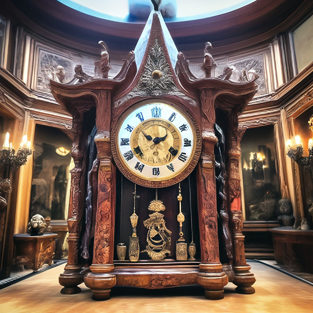 "Elegant huge grandfather clock with a bell, a mirror in the hall of ...
