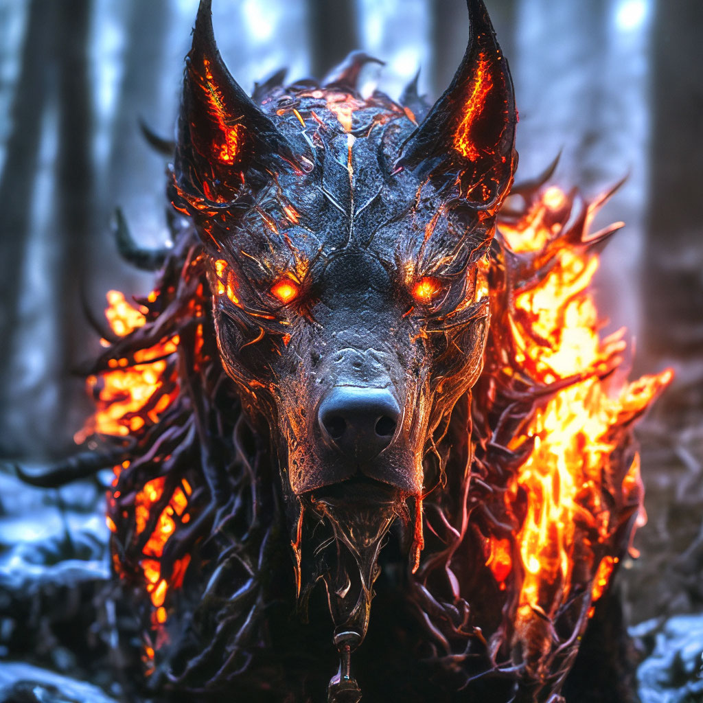 "Hyperrealism, frightening fiery, consisting of fire spectacular ...