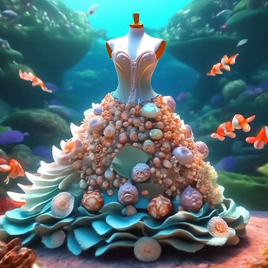 "Beautiful dress consisting of seashells, corset, full skirt, detailing ...